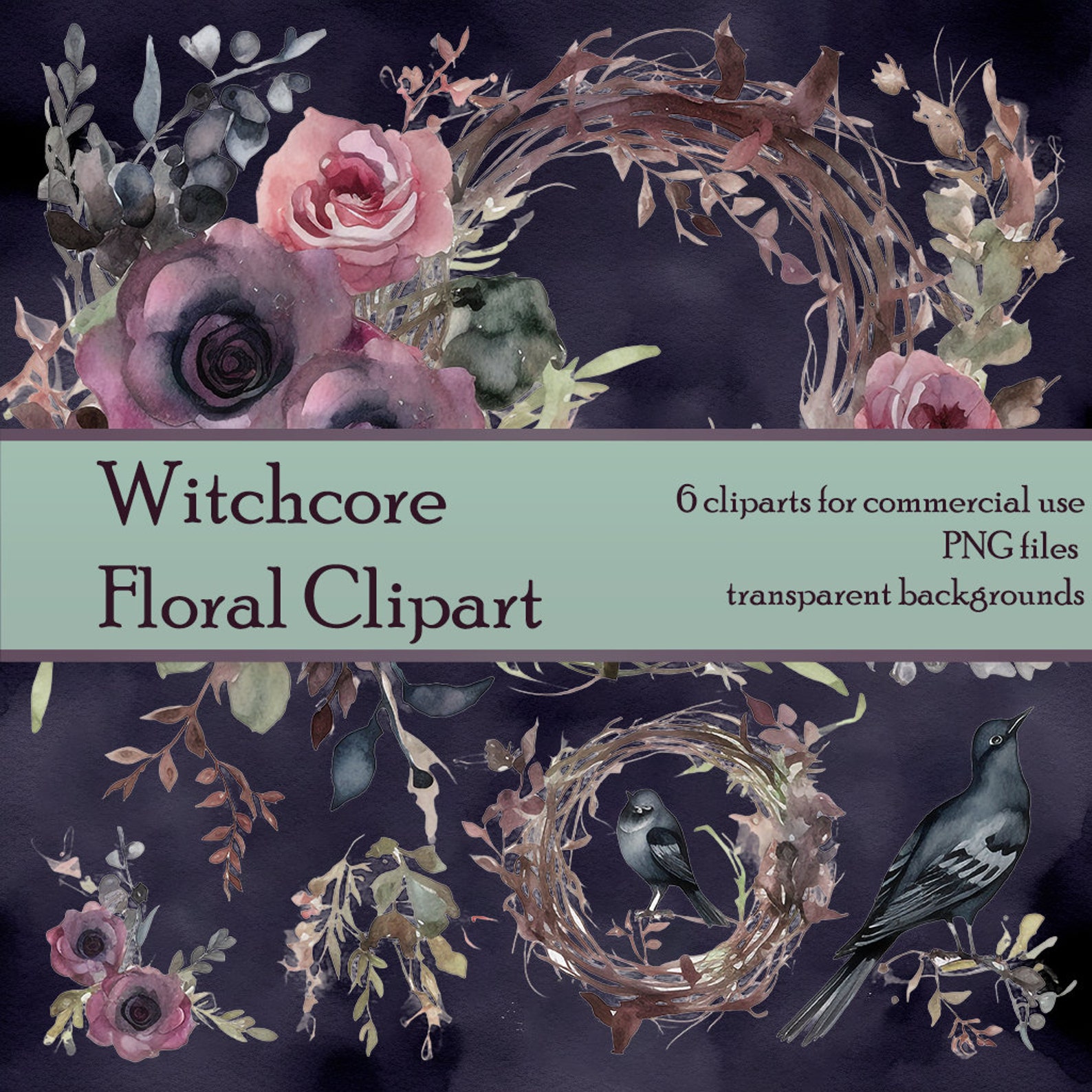 Witchcore / Cottagecore Floral Clipart Instant Download Printable ...