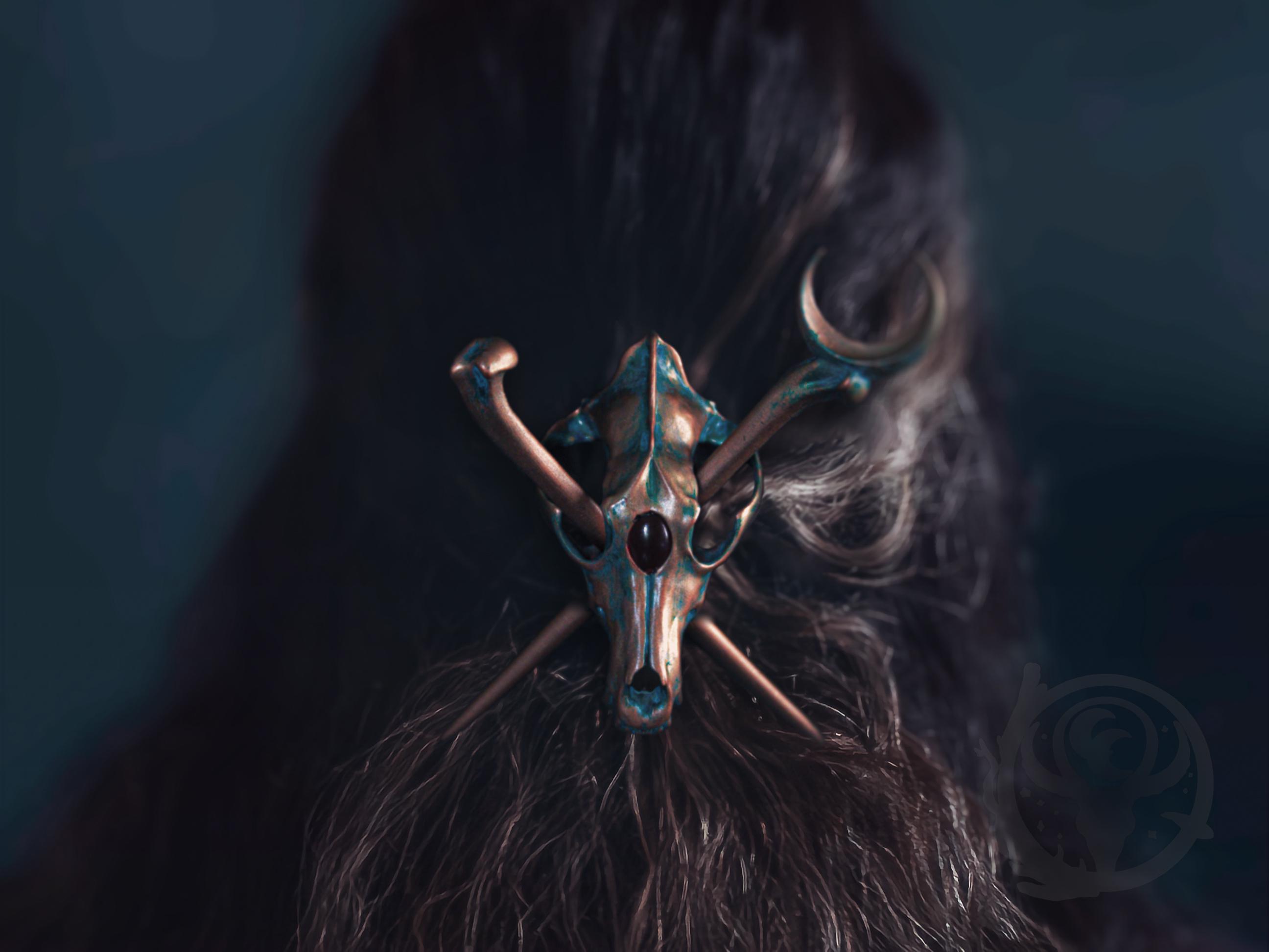 Hand-painted Faux Wolf Skull Hair Pin Fascinators - Nordic Viking ...