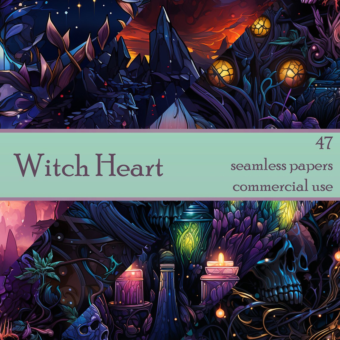 Printable Seamless Digital Paper Textures Witch Heart - Etsy