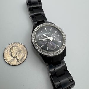 Fossil Black Multifunction Watch With Crystal Bezel – 37mm Quartz - Etsy