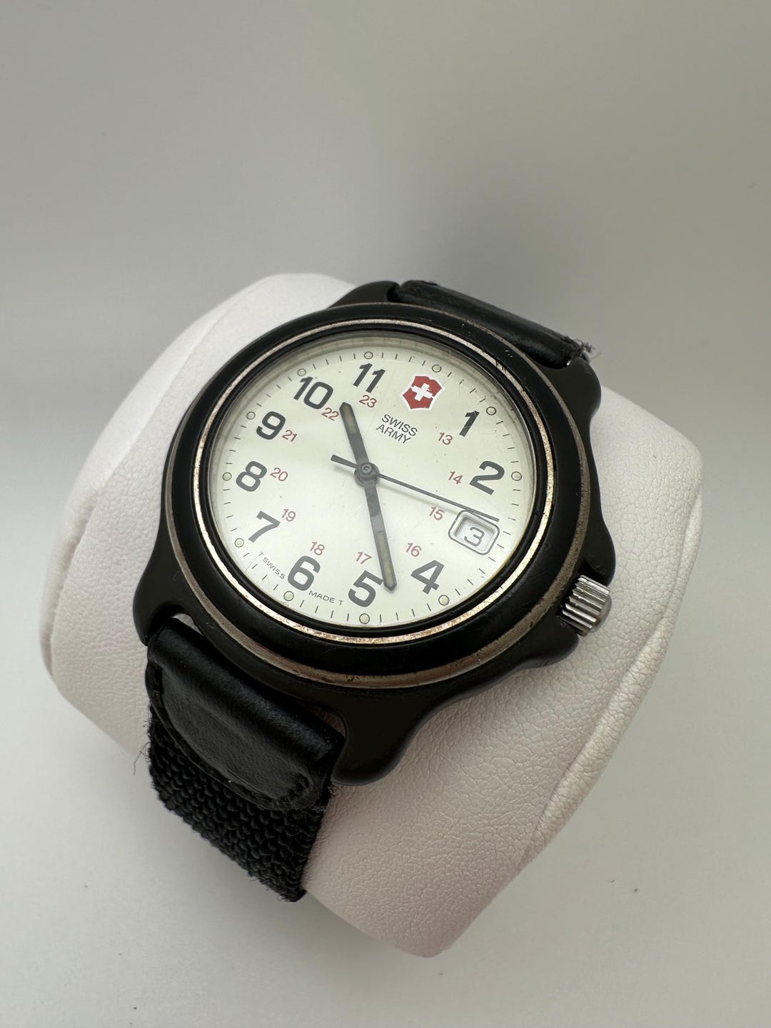 Vintage Swiss Army Watch – 36mm White Dial, Black Case, Nylon/leather ...