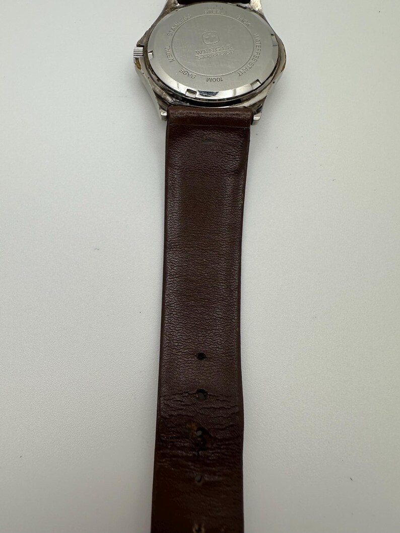 Vintage Wenger Swiss Army Watch: 37mm, Brown Leather Band, Date Window ...