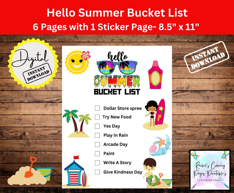 Hello Summer Beach Bucket List and Stickers Printables - Beach Vibes ...