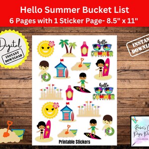 Hello Summer Beach Bucket List and Stickers Printables - Beach Vibes ...