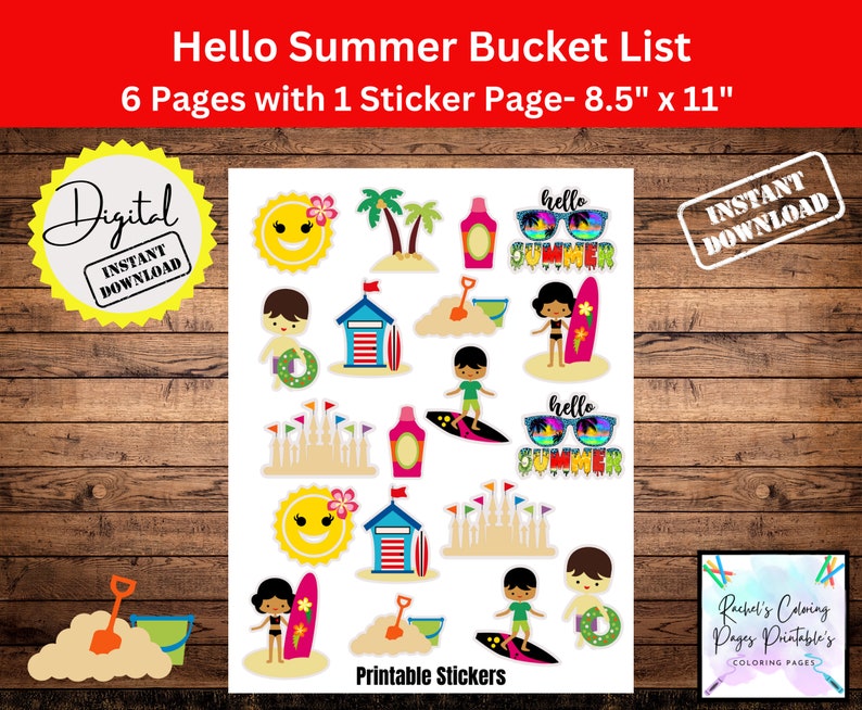 Hello Summer Beach Bucket List and Stickers Printables - Beach Vibes ...