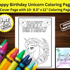 Happy Birthday Unicorn Coloring Pages, Unicorn Coloring Pages, 10 - 8.5 ...