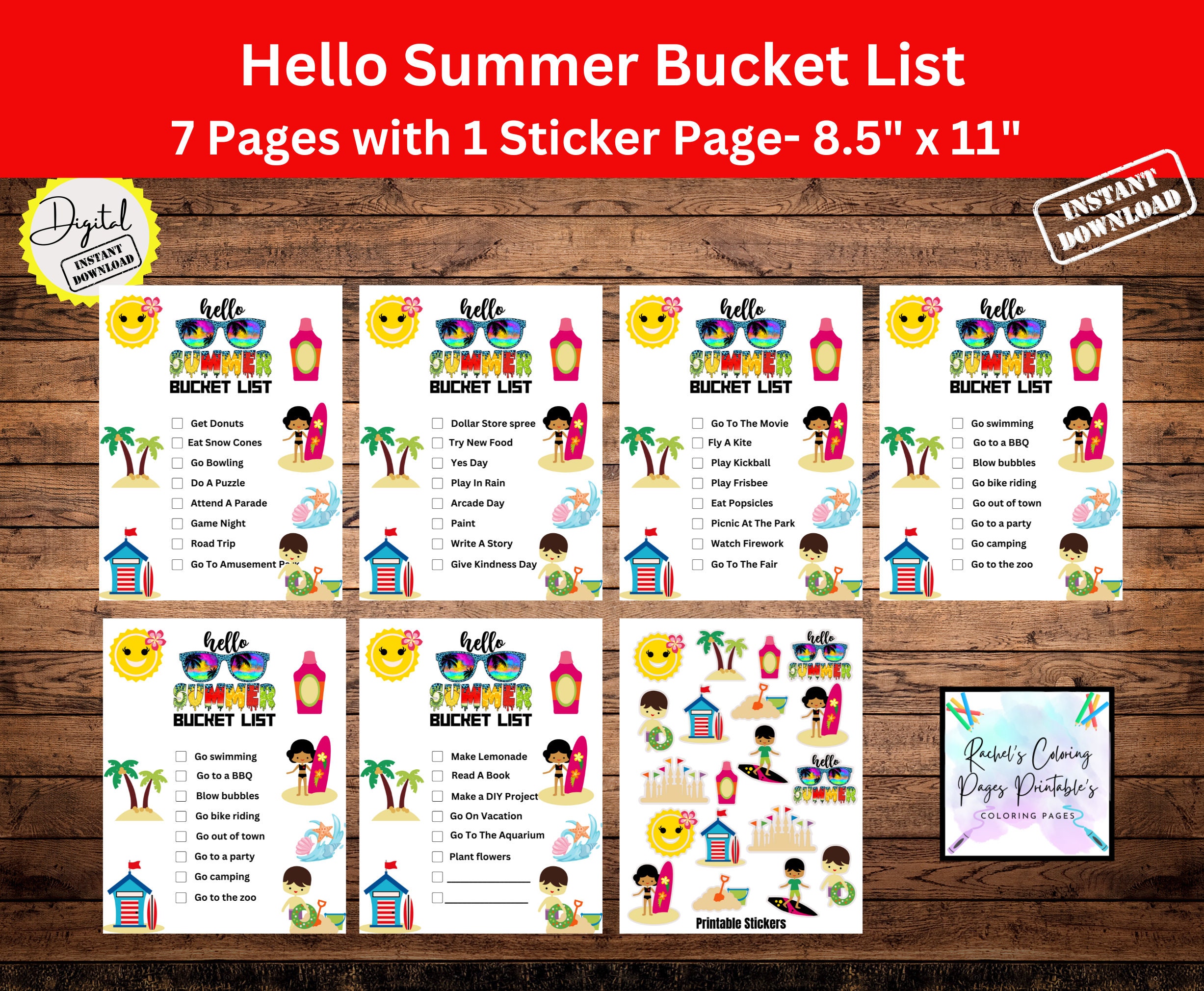 Hello Summer Beach Bucket List and Stickers Printables - Beach Vibes ...