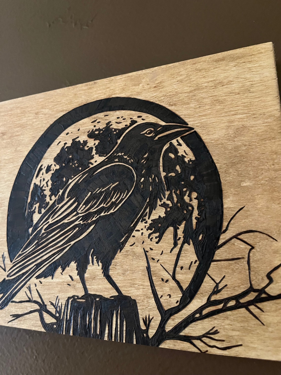 Wood-burned Crow/moon Canvas - Etsy Canada