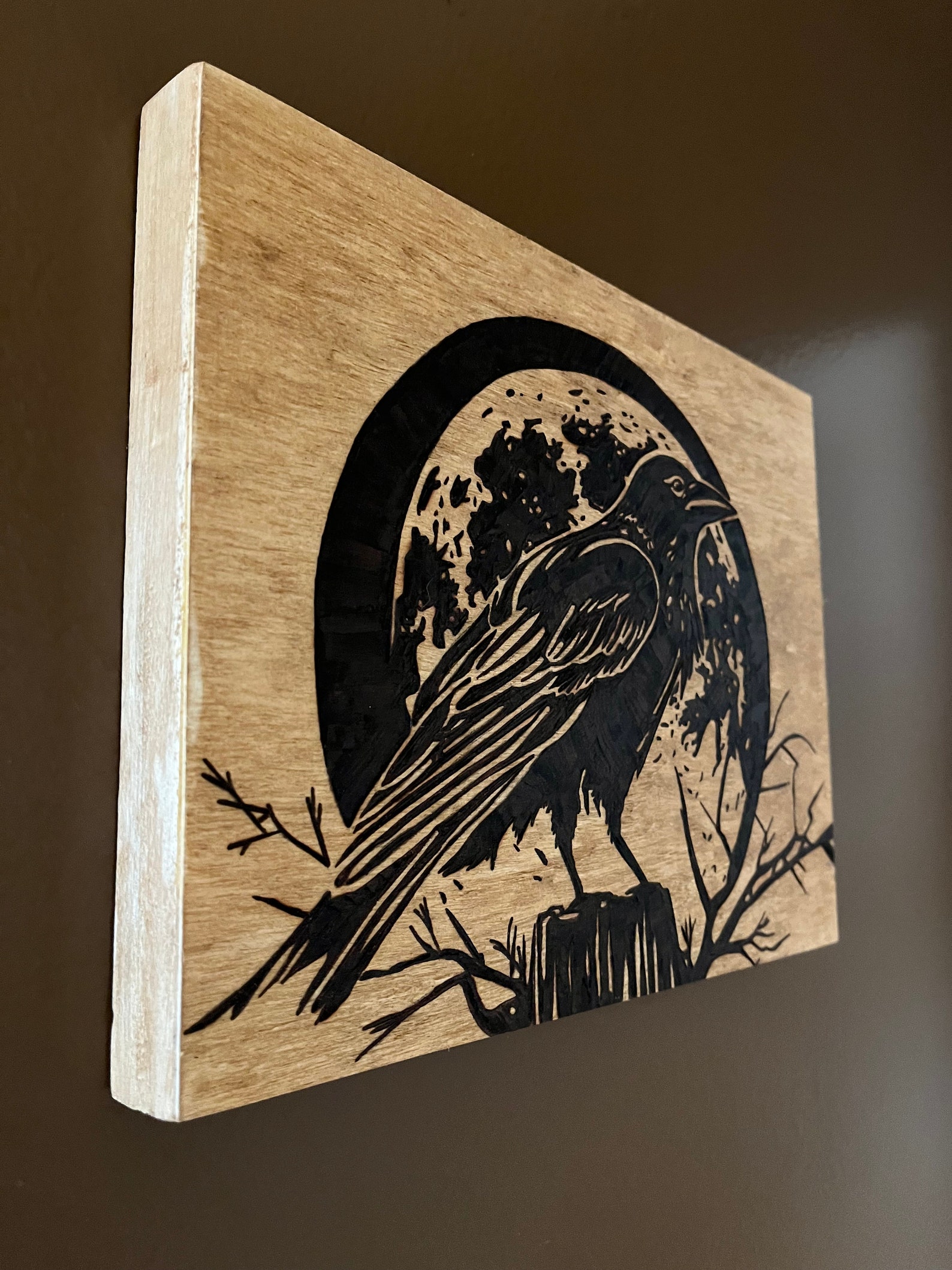 Wood-burned Crow/moon Canvas - Etsy Canada