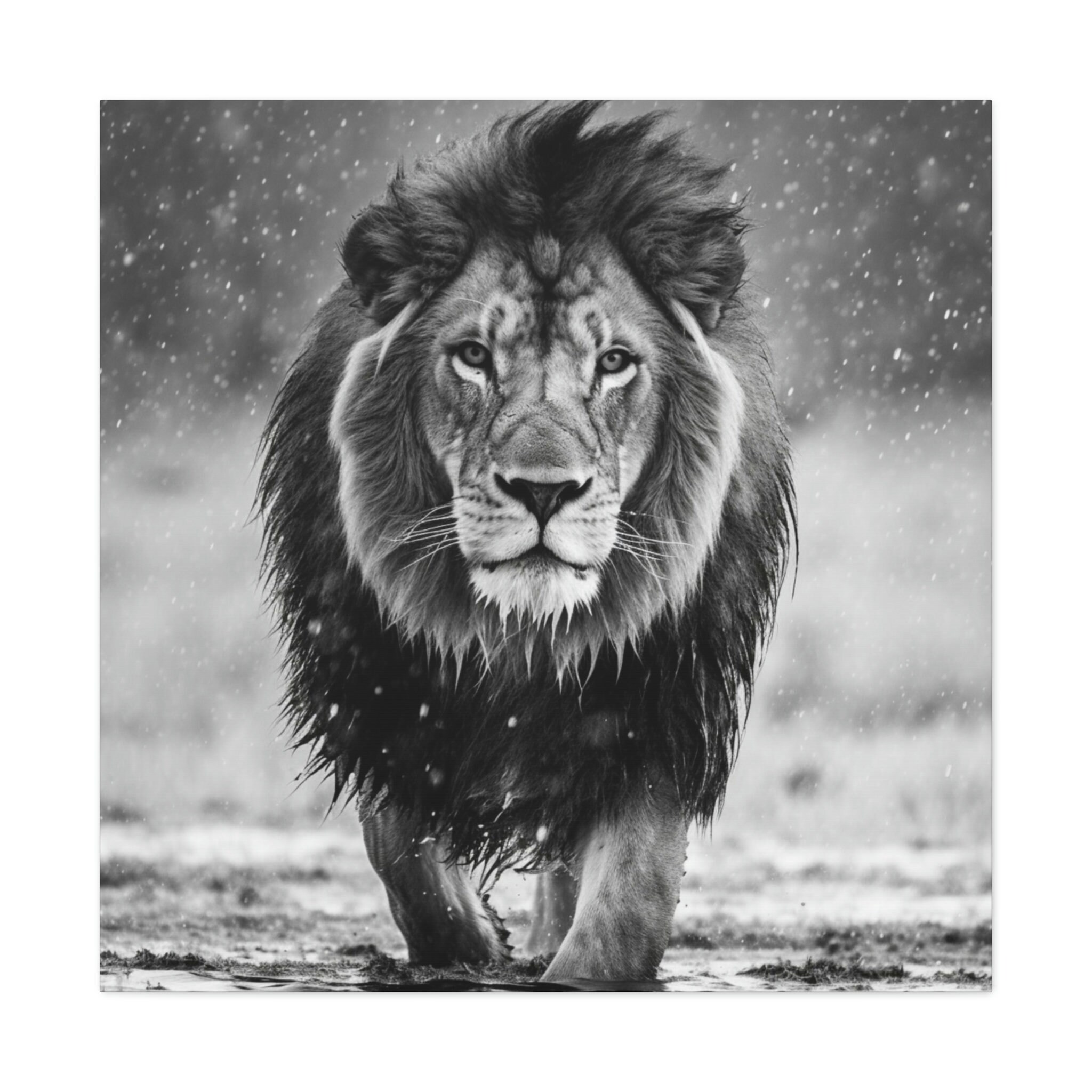 Wildlife Photography - Black and White Lion Canvas Print - AI Generated ...