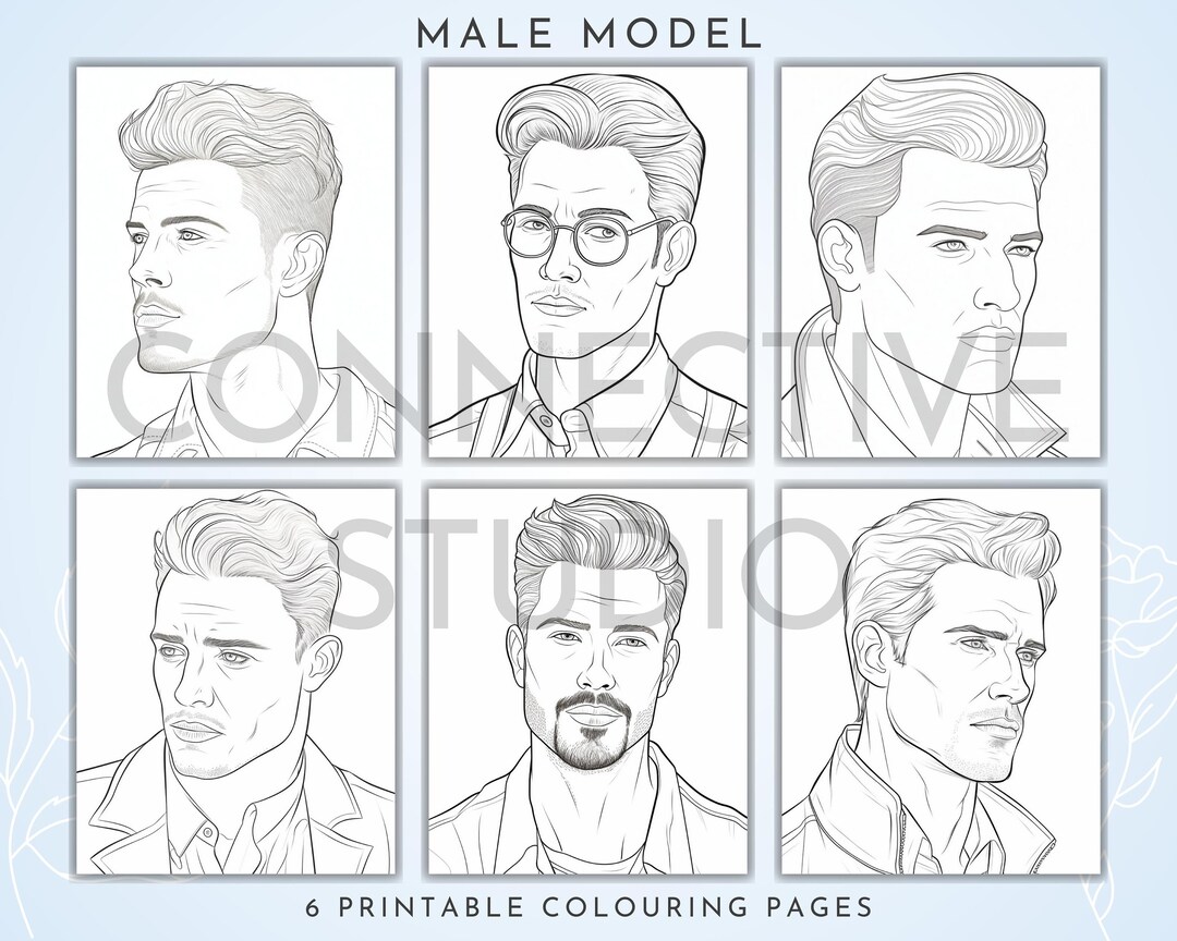 MALE MODEL Coloring Pages Six Pack of Premium Art Printable Adult ...
