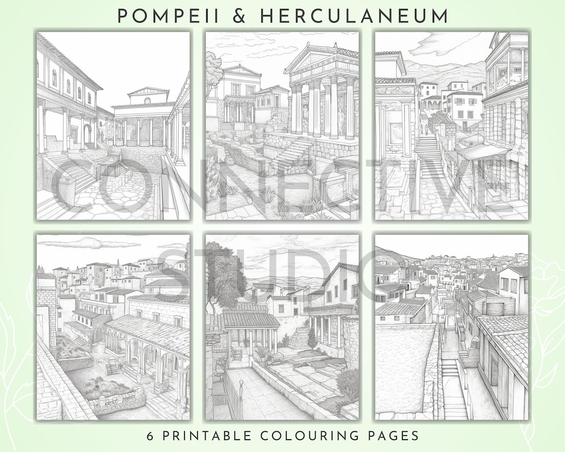 POMPEII & HERCULANEUM Coloring Pages Six Pack of Premium Art ...