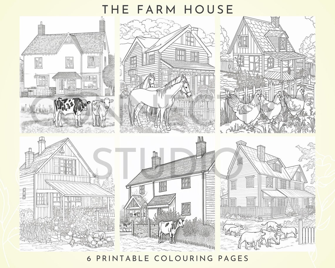 Farm Coloring Pages Six Pack of Premium Art Printable Adult Colouring ...