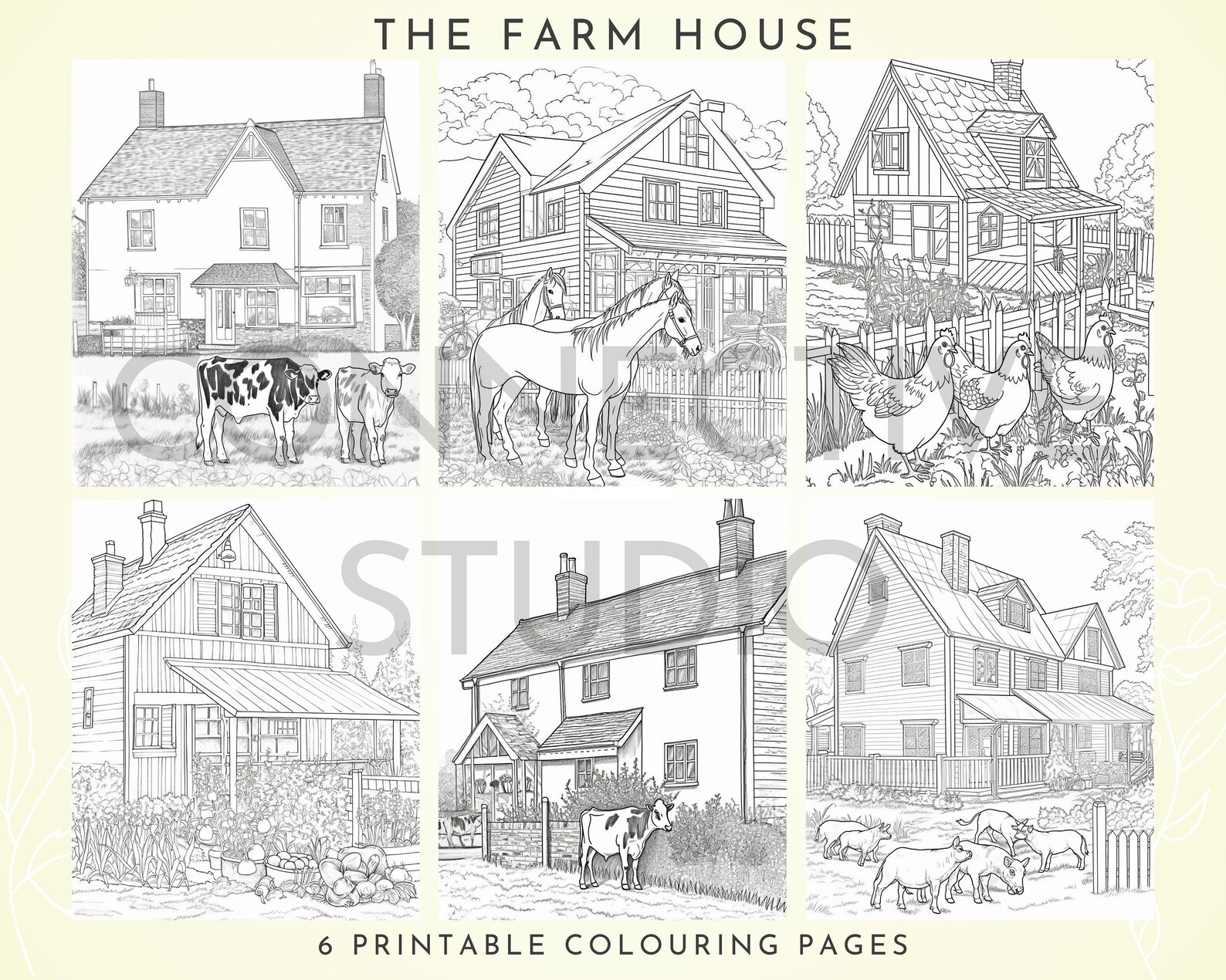 Farm Coloring Pages Six Pack of Premium Art | Printable Adult Colouring ...