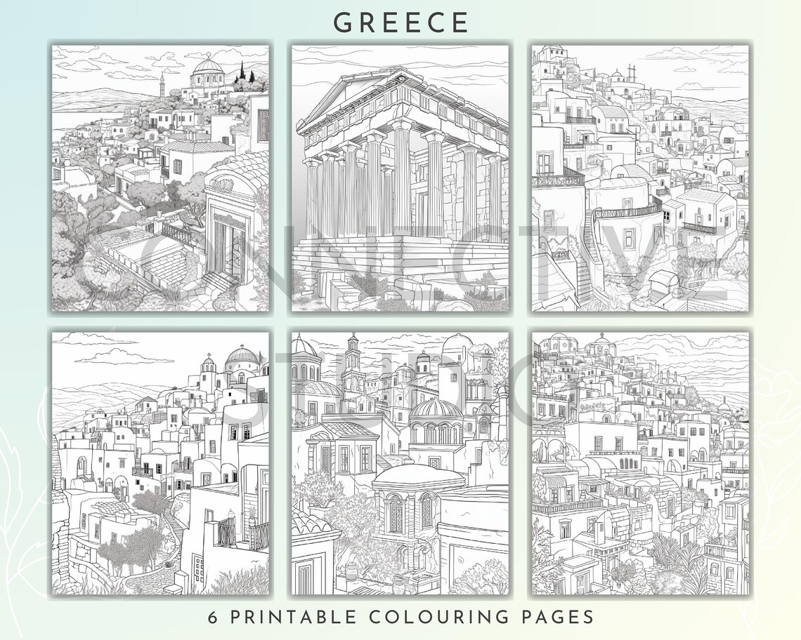 GREECE Coloring Pages Six Pack of Premium Art Printable Adult Colouring ...