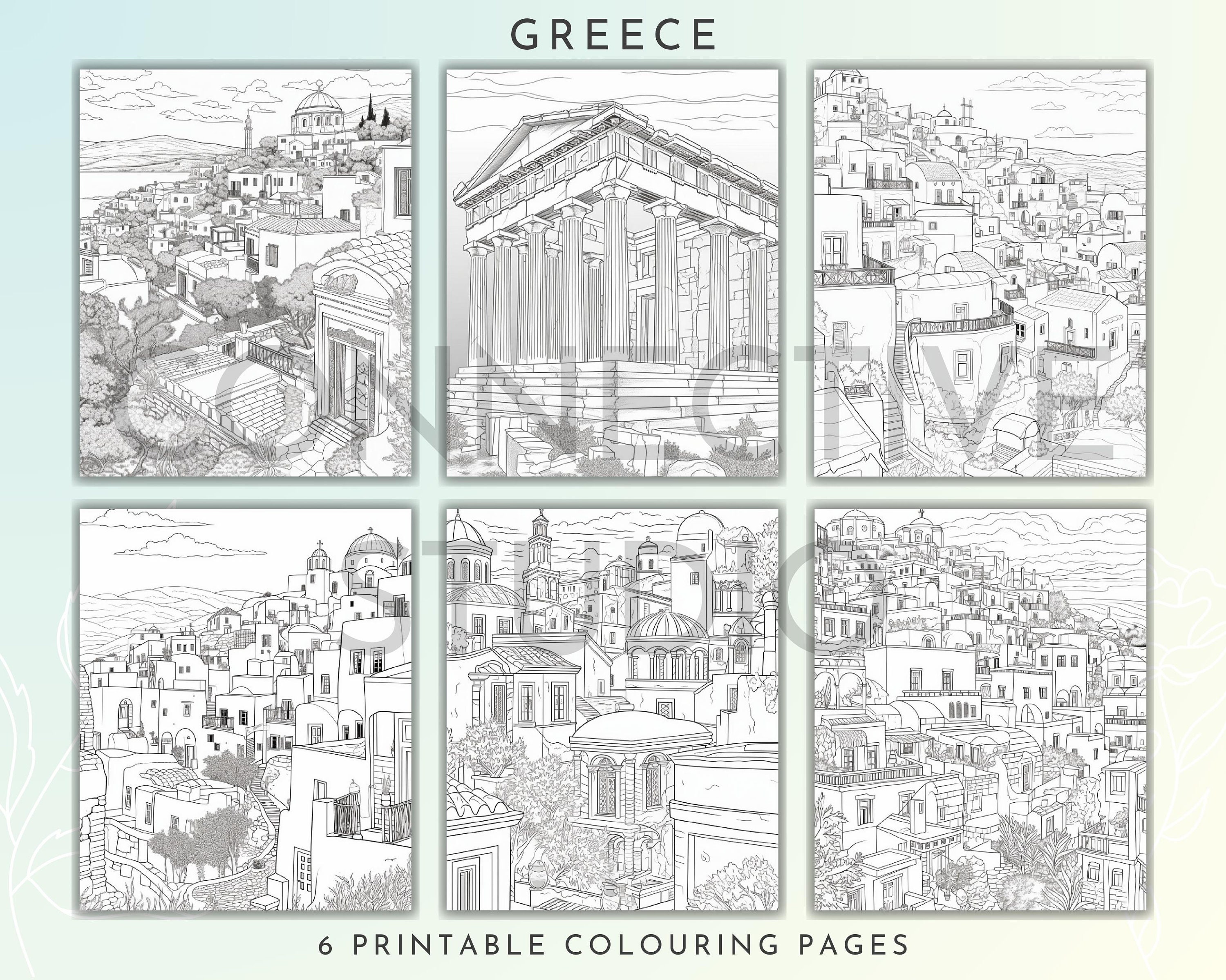 GREECE Coloring Pages Six Pack of Premium Art Printable Adult Colouring ...