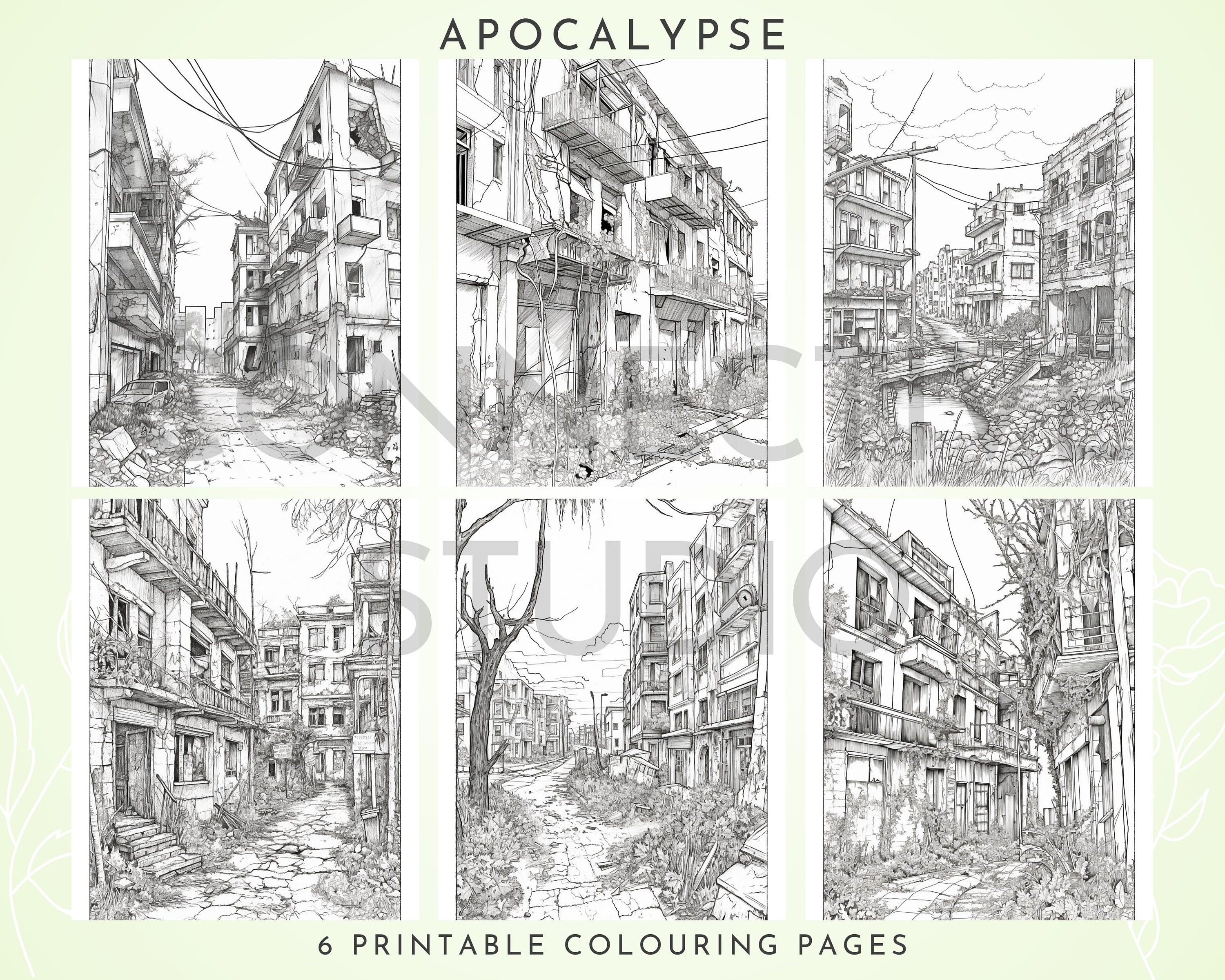 Apocalypse Coloring Pages Six Pack of Premium Art | Printable Adult ...