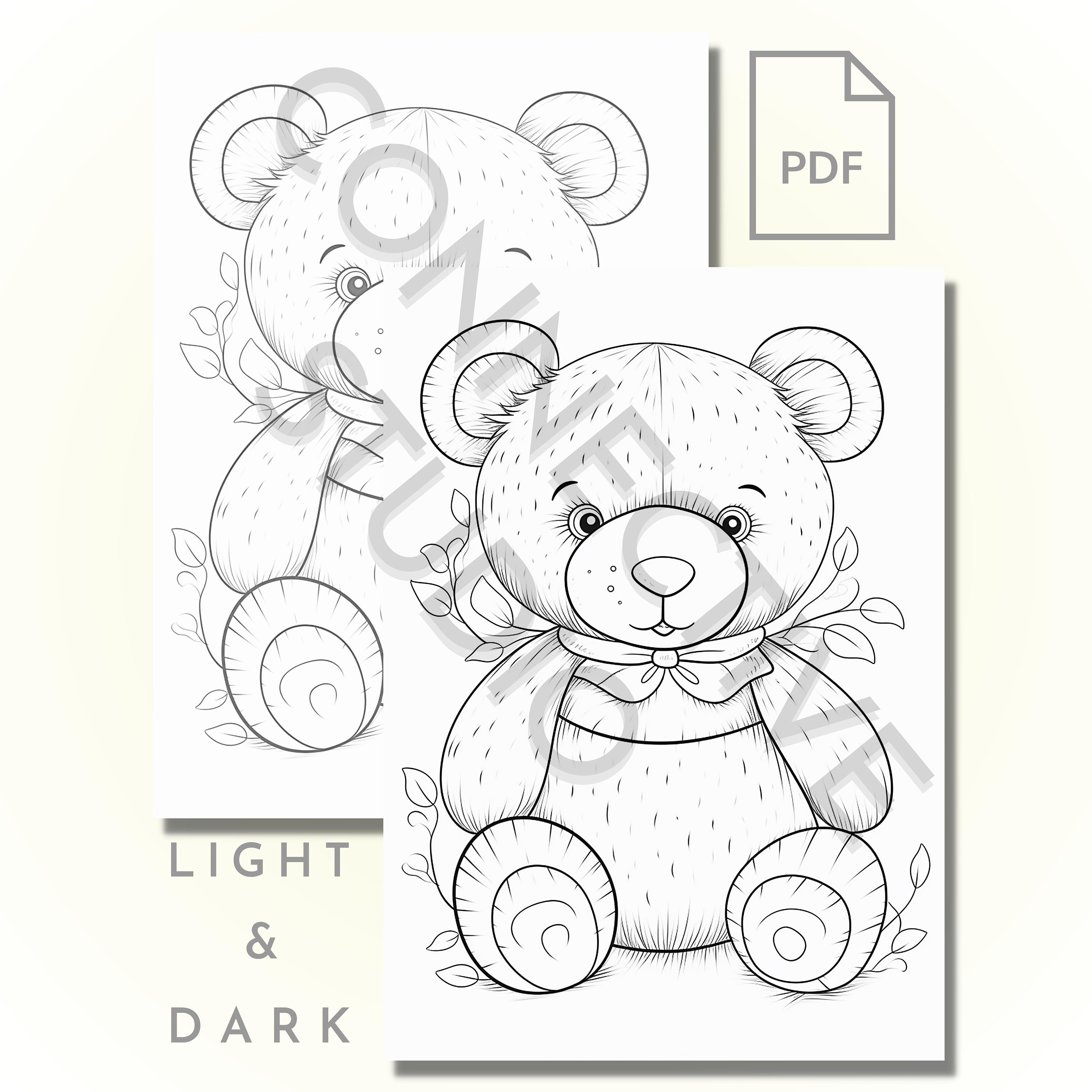 TEDDY BEAR Coloring Pages Six Pack of Premium Art Printable Adult ...