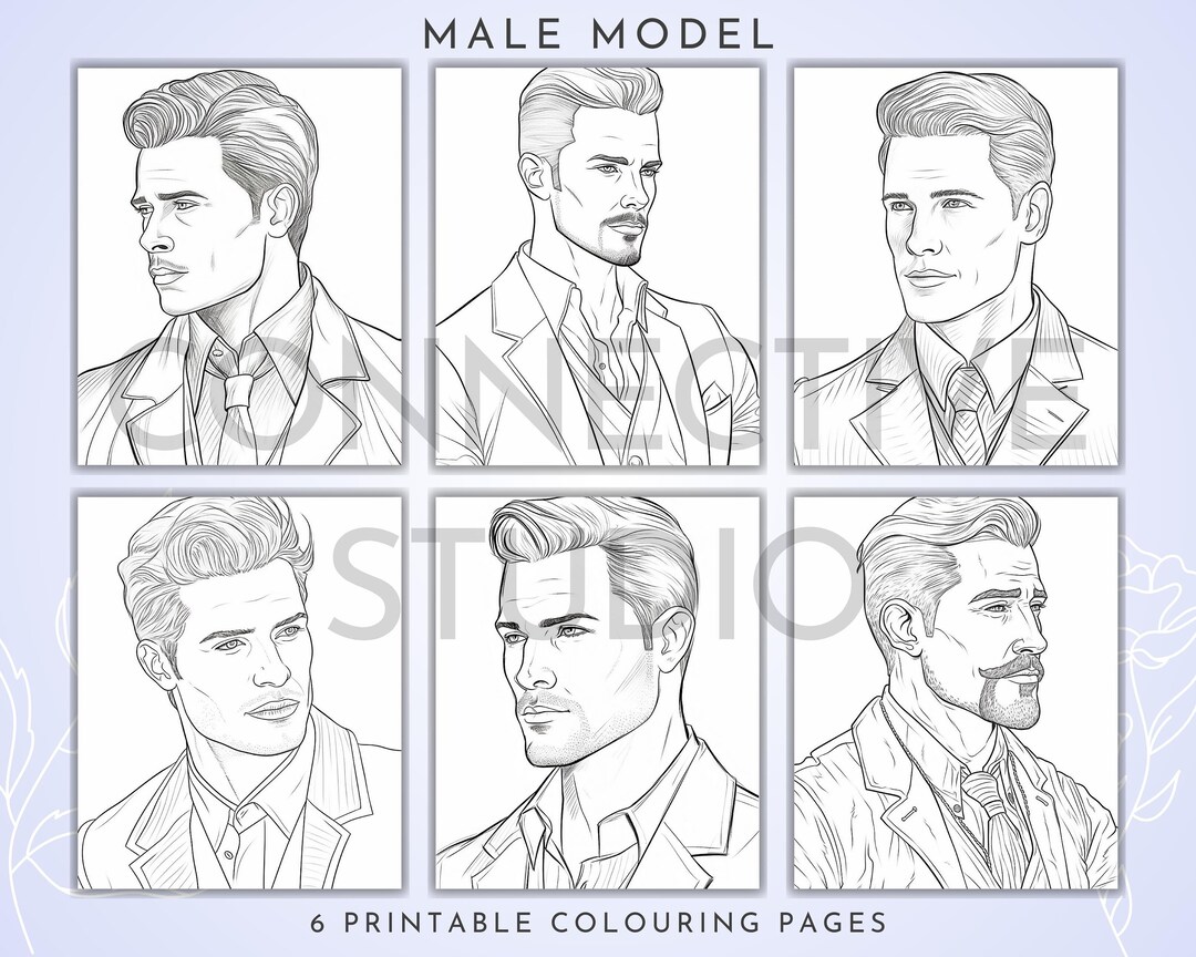 MALE MODEL Coloring Pages Six Pack of Premium Art Printable Adult ...