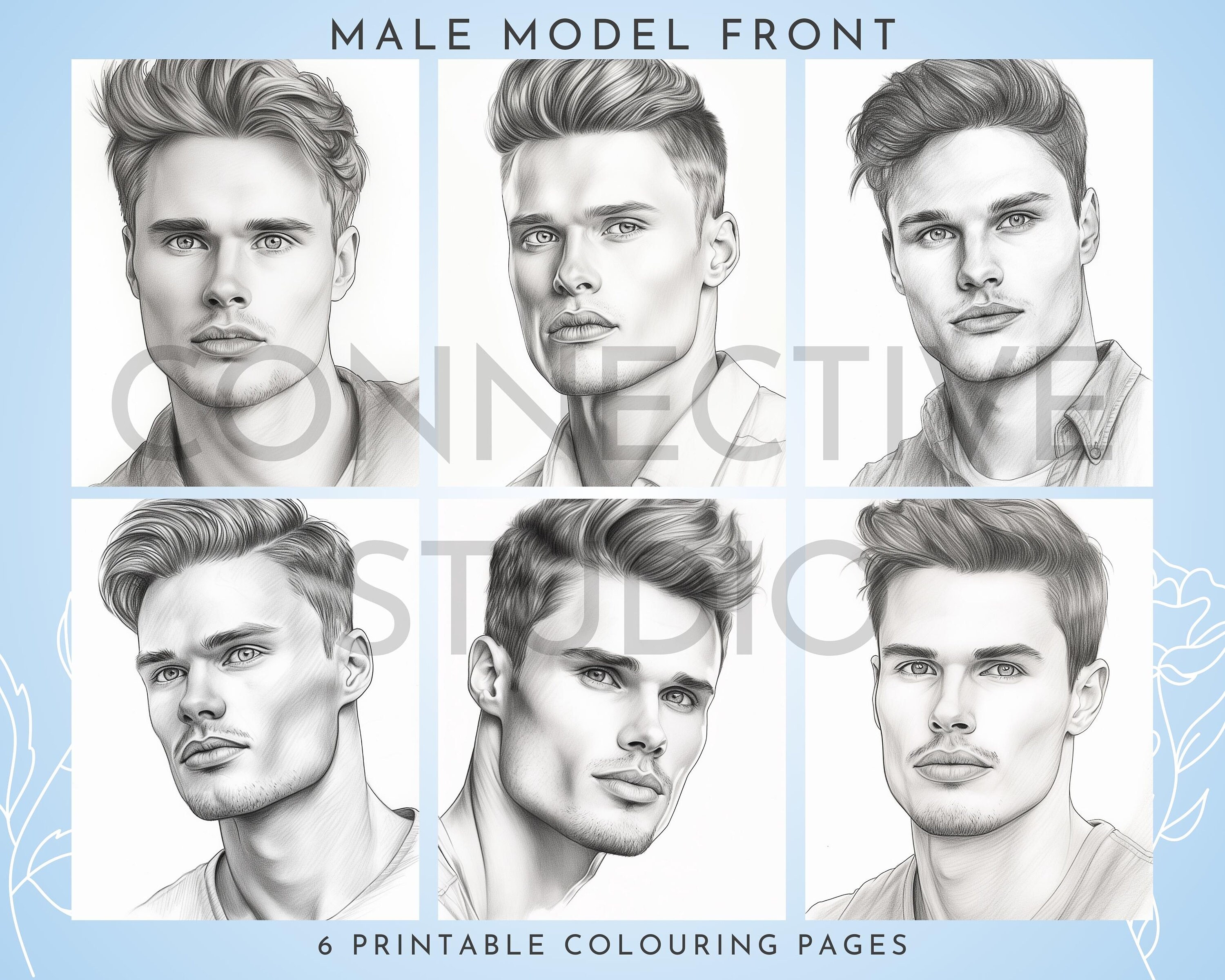 MALE MODEL Coloring Pages Six Pack of Premium Art Printable Adult ...