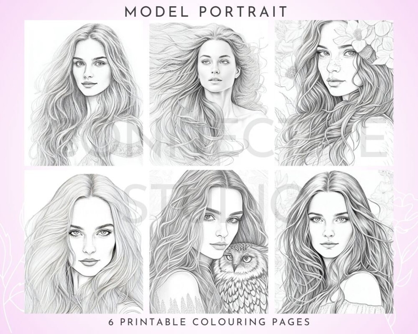 Models Coloring Pages Six Pack of Premium Art | Printable Adult ...