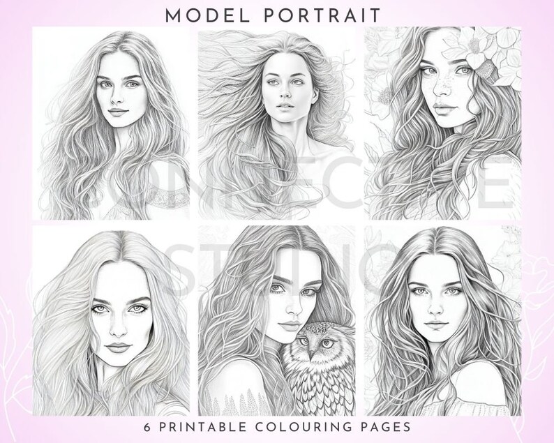 Models Coloring Pages Six Pack of Premium Art | Printable Adult ...