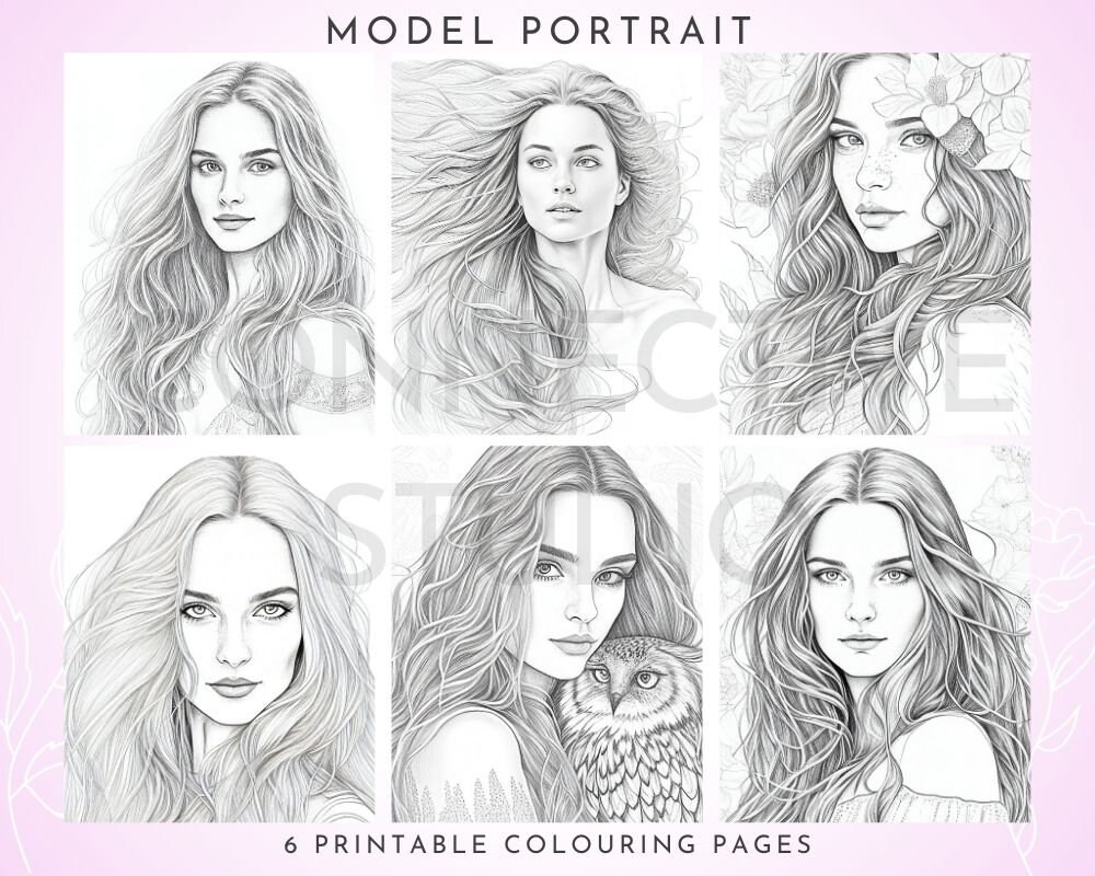 Models Coloring Pages Six Pack of Premium Art | Printable Adult ...