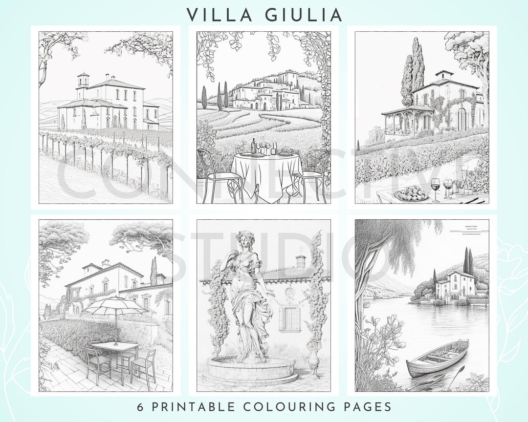 Villa Giulia Coloring Pages Six Pack of Premium Art | Printable Adult ...