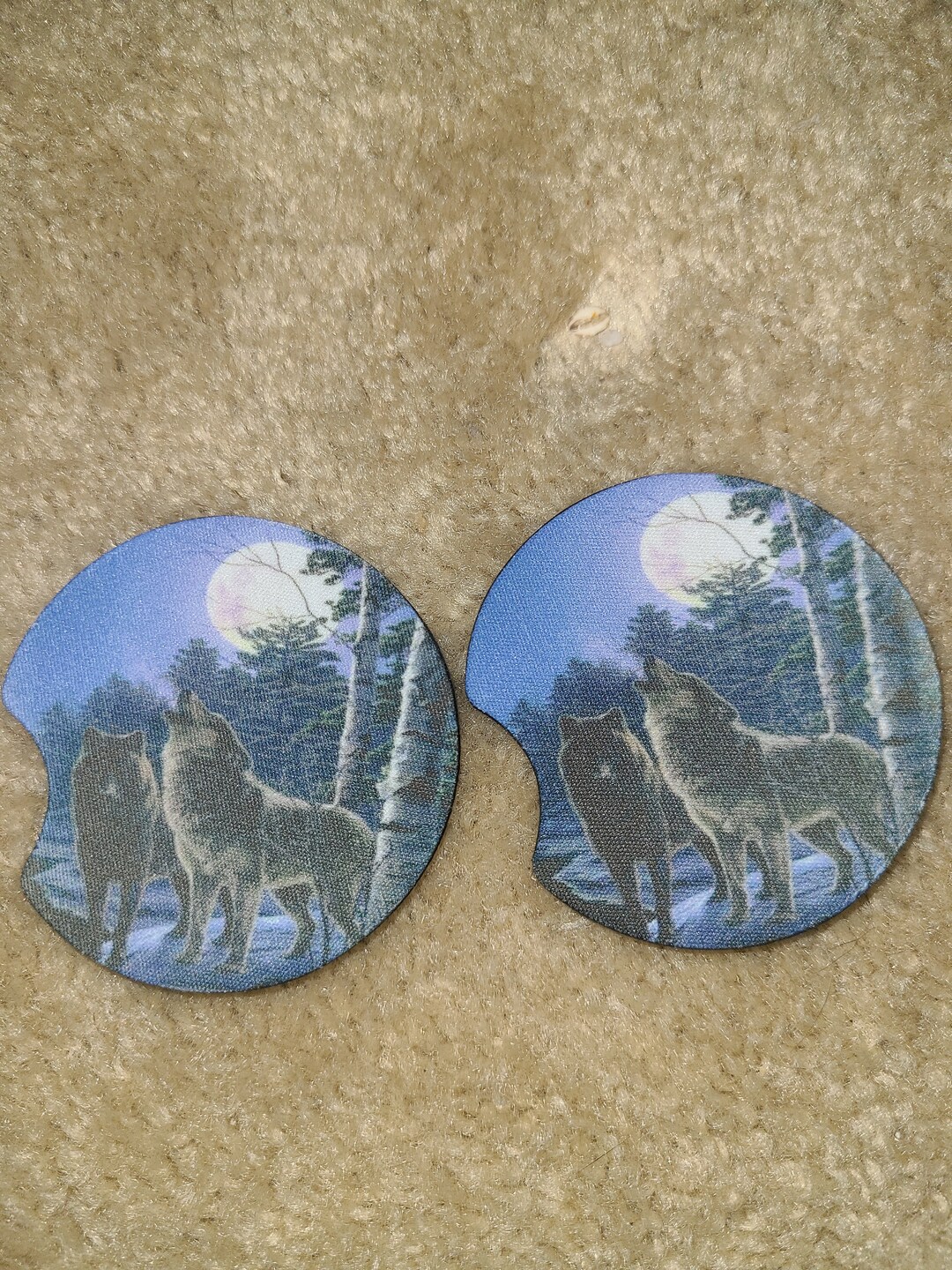 Wolf Howling Car Coasters | Absorbent Neoprene Cup Holder Set - Etsy
