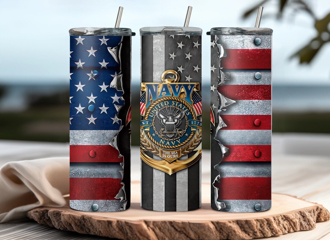 US Navy Flag Patriotic Sublimation Tumbler Military Theme Gift for Him ...