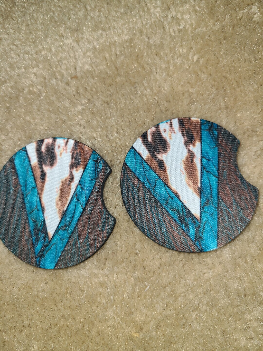 Car Coasters Set: Western Turquoise and Cowhide - Neoprene - Etsy