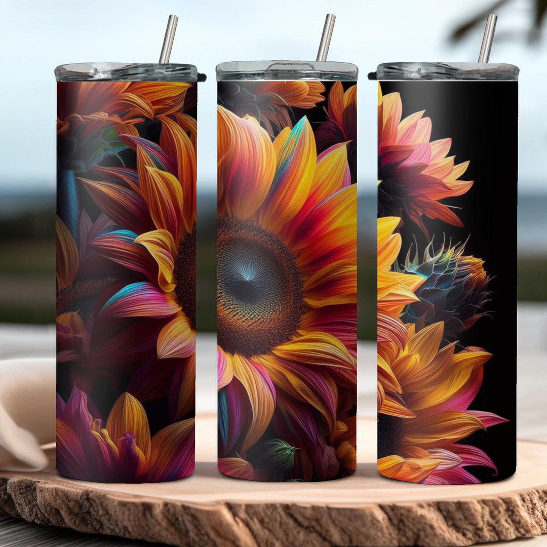 Vibrant 3D Sunflower Design Double Walled Insulated Stainless Steel ...