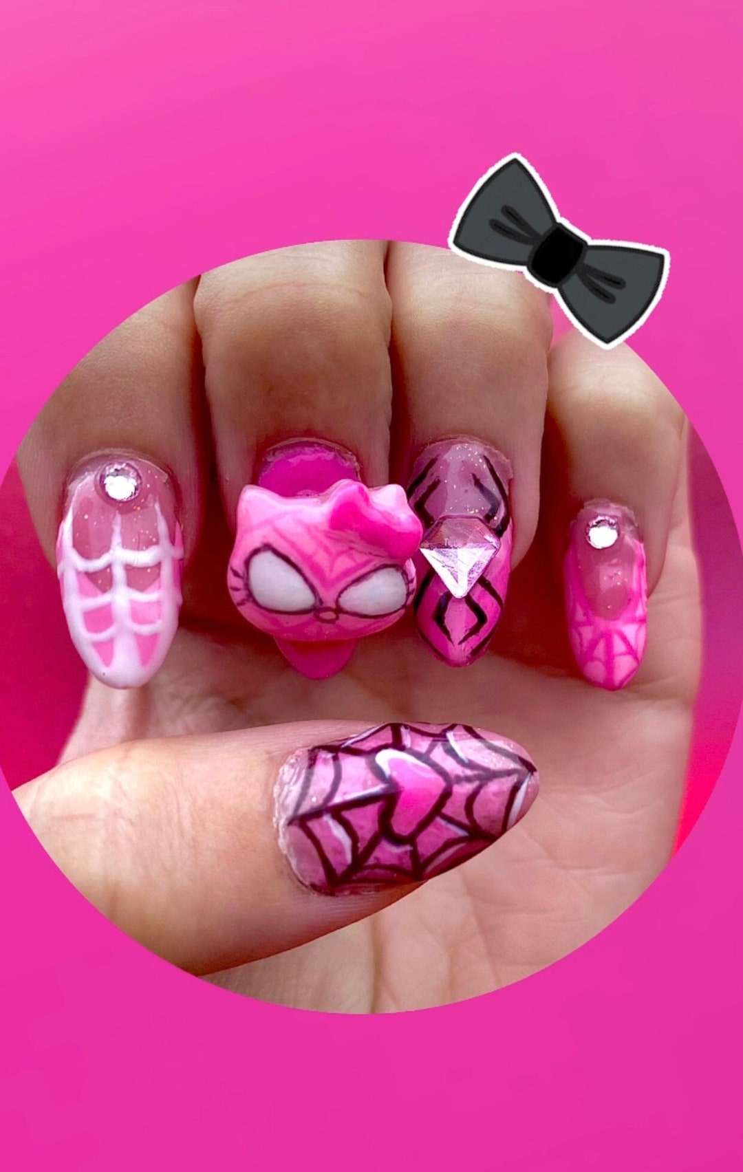 Spider-man Hello Kitty Set/ Acrylic Press-on Nails/ S Almond Shaped ...