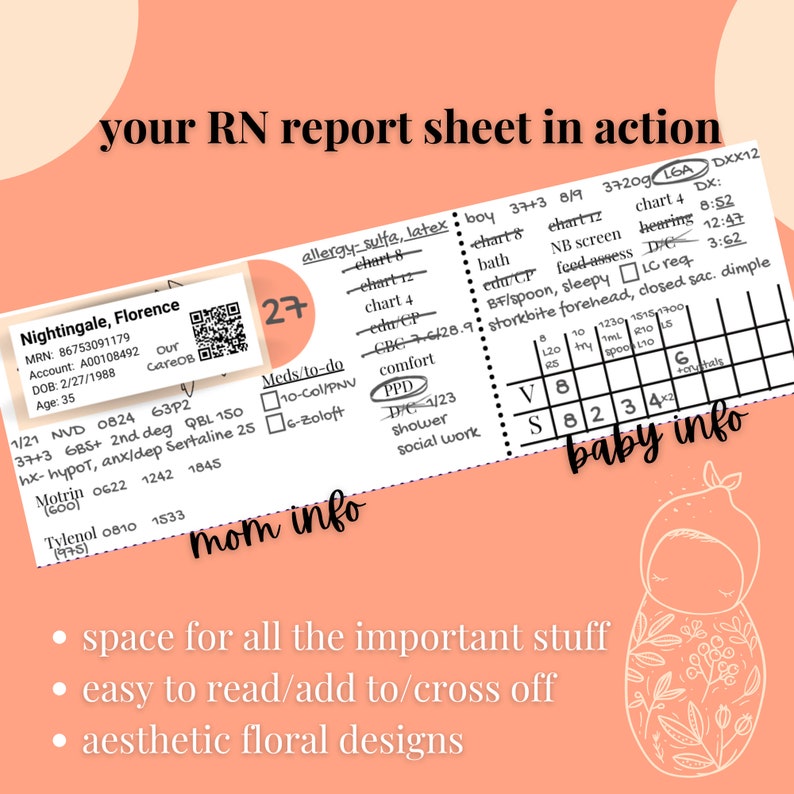 Mother Baby RN Report Sheet: Simplified - Etsy