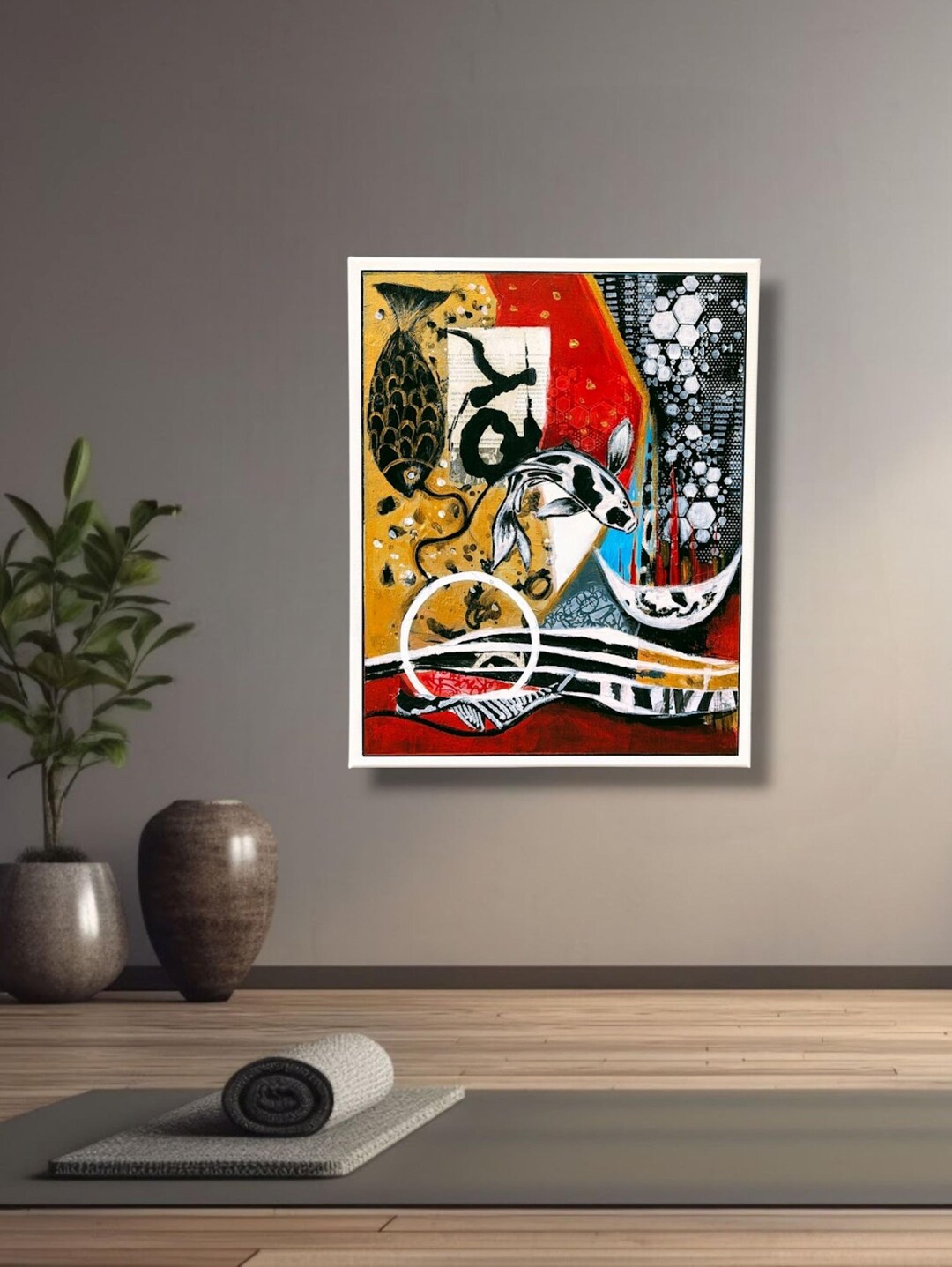 Koi Fish Painting: Asian Zen Art With Enso Circle - 16x20 - Etsy