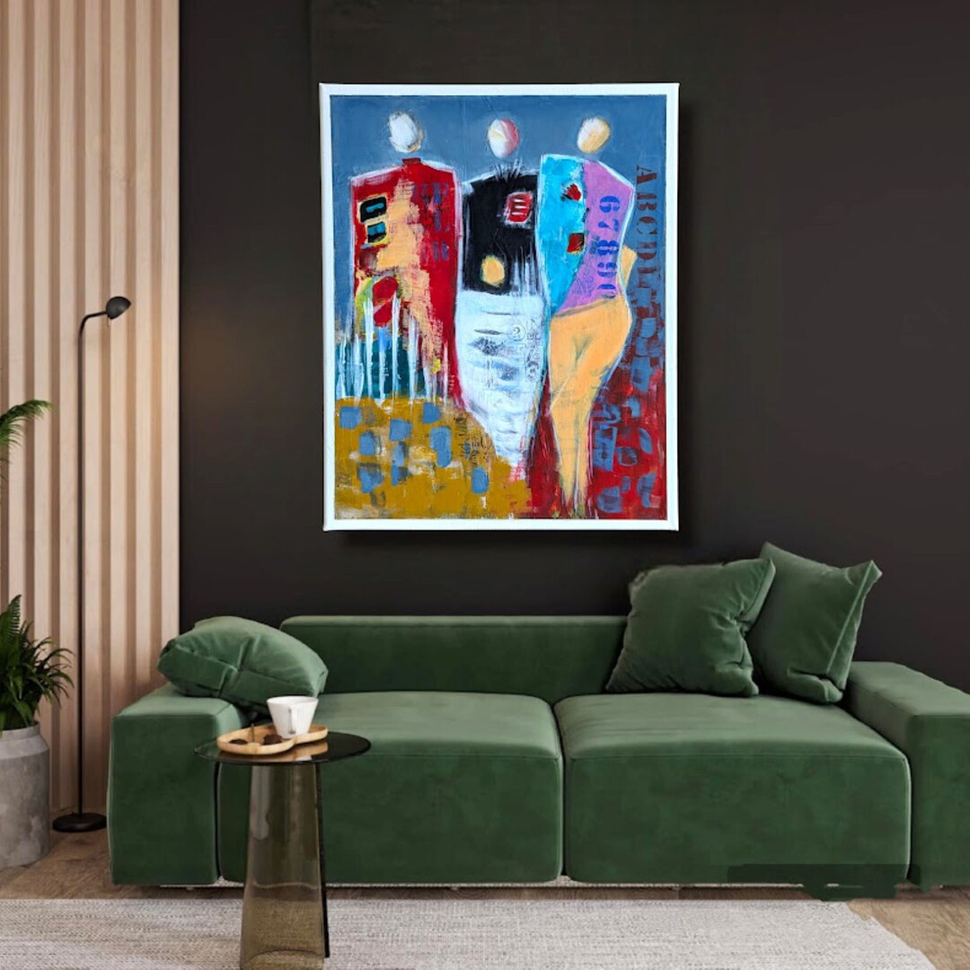 Abstract Figure Painting, Siblings Acrylic Wall Art. Original Colorful ...