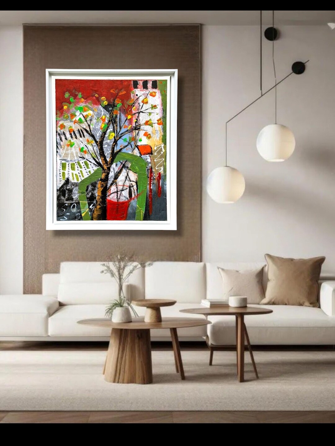 Colorful Abstract Tree Painting: Modern Mixed Media Nature Art, 16x20in ...