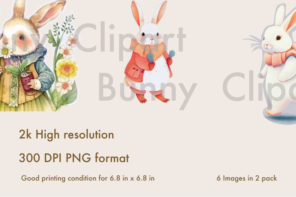 Cute Bunnies Garden Watercolor Clipart Digital Download - Etsy