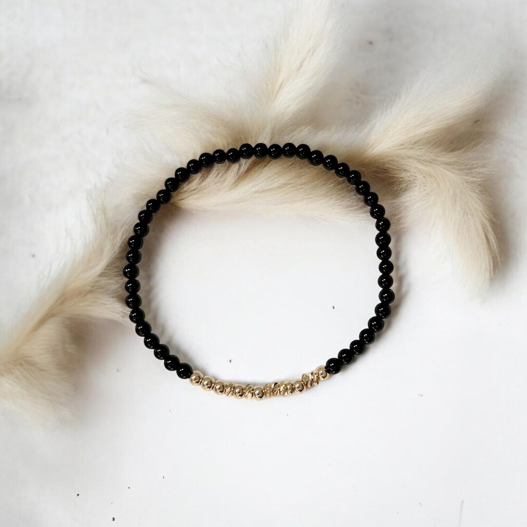 Strong Morse Code Bracelet, 3mm Black Onyx Gemstone, 14K Gold Filled ...