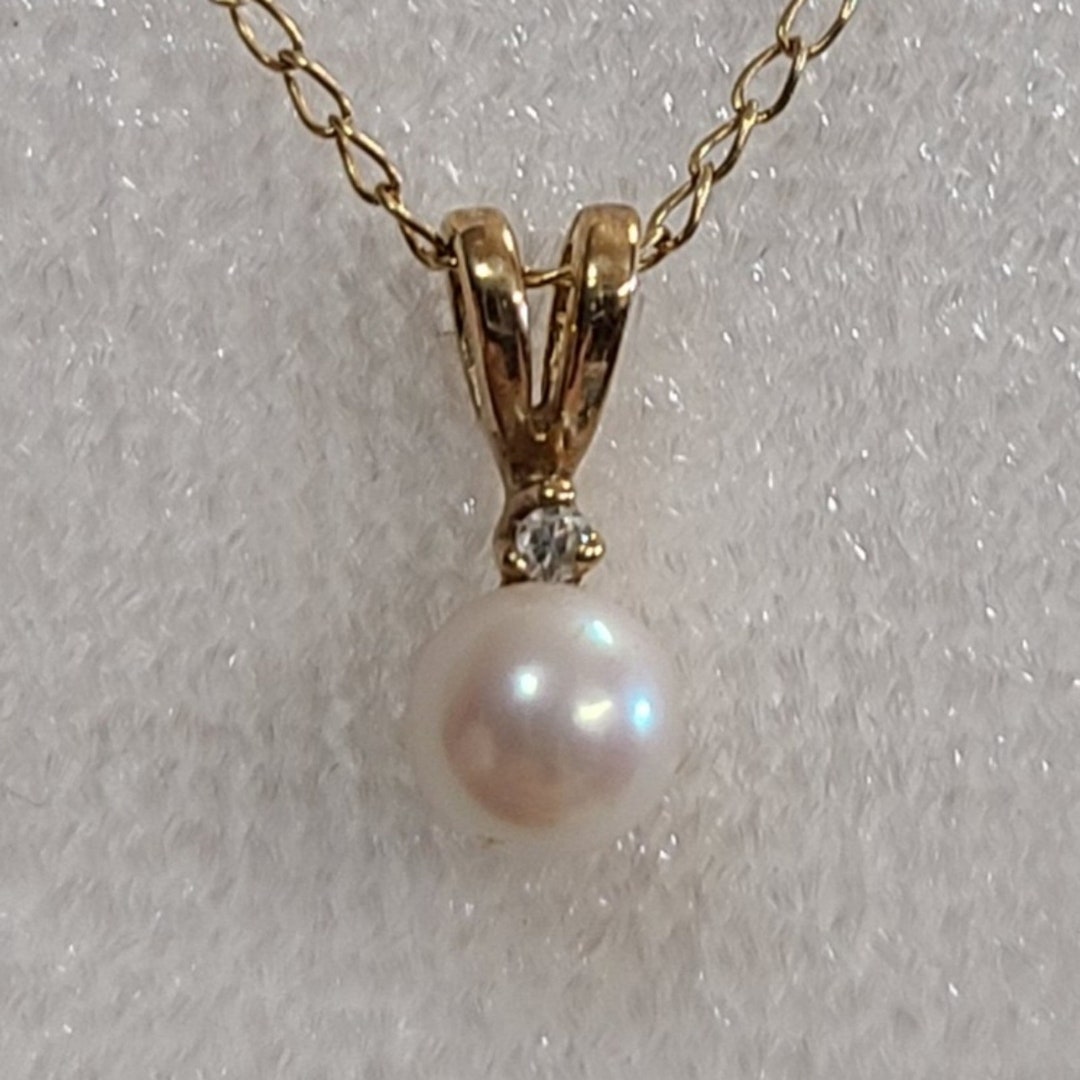 Caco 14K Gold Children's Pearl & Diamond Necklace - Etsy
