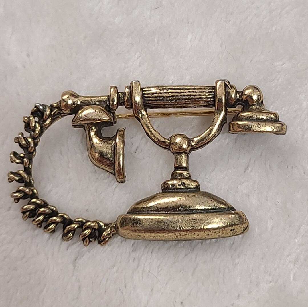 Vintage Zentall Gold Tone Telephone Brooch - Etsy