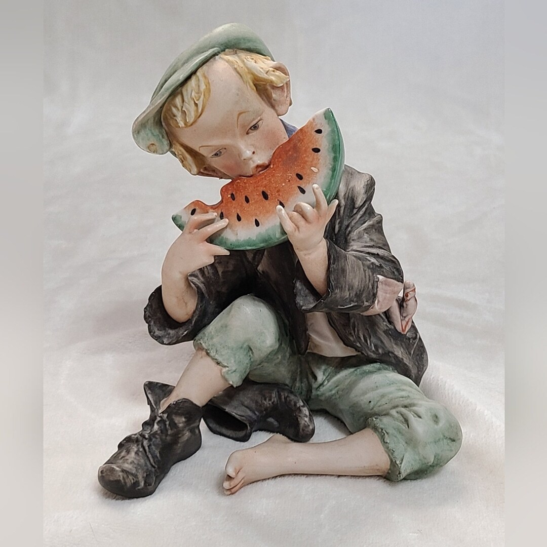 Boy Eating Watermelon Porcelain Figurine - Etsy