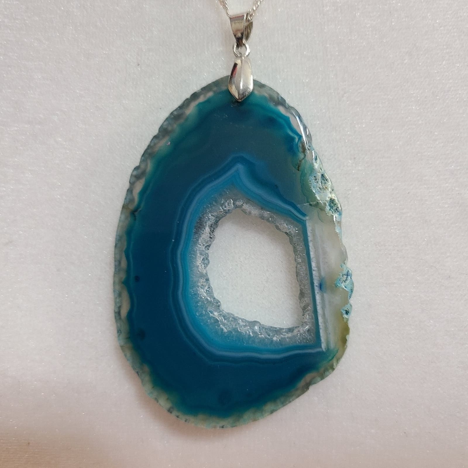 Large Blue Agate Slice Necklace - Etsy