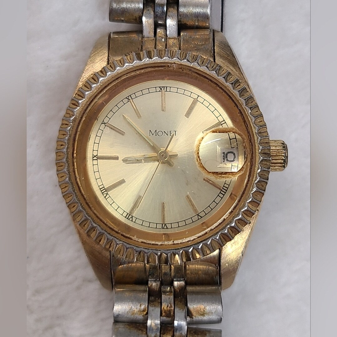 Vintage Monet Women's Two Tone Fluted Bezel Watch - Etsy