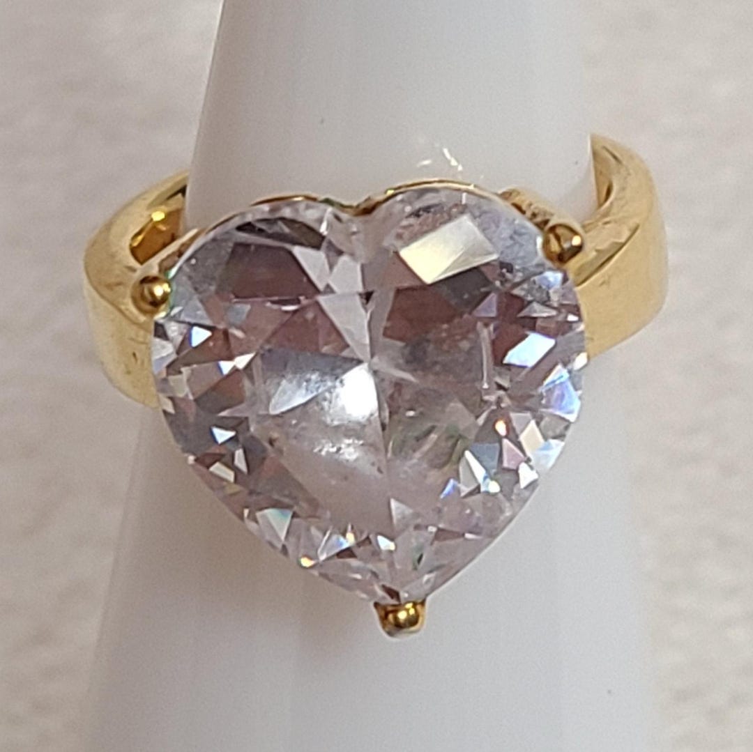Vintage 925 Heart Ring With Clear Stone - Etsy