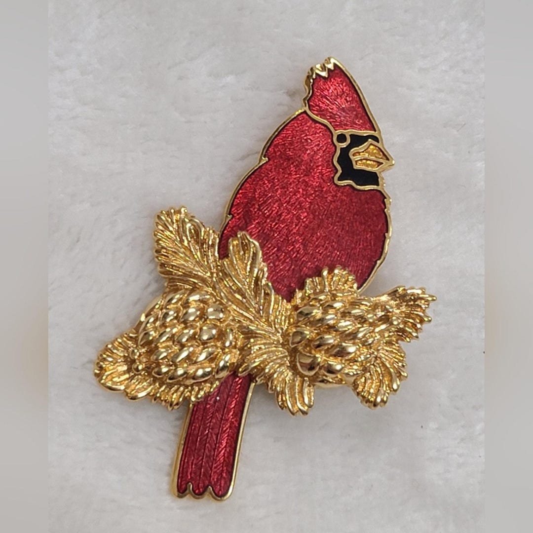 Vintage Cloisonne Cardinal Brooch - Etsy