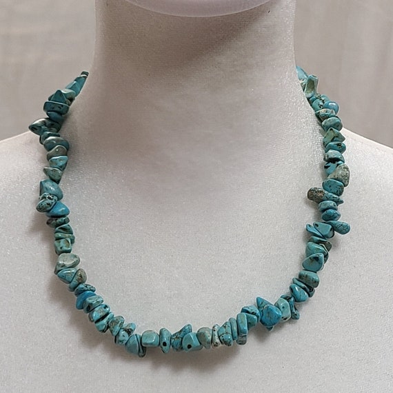 Vintage Turquoise Chip Necklace Etsy