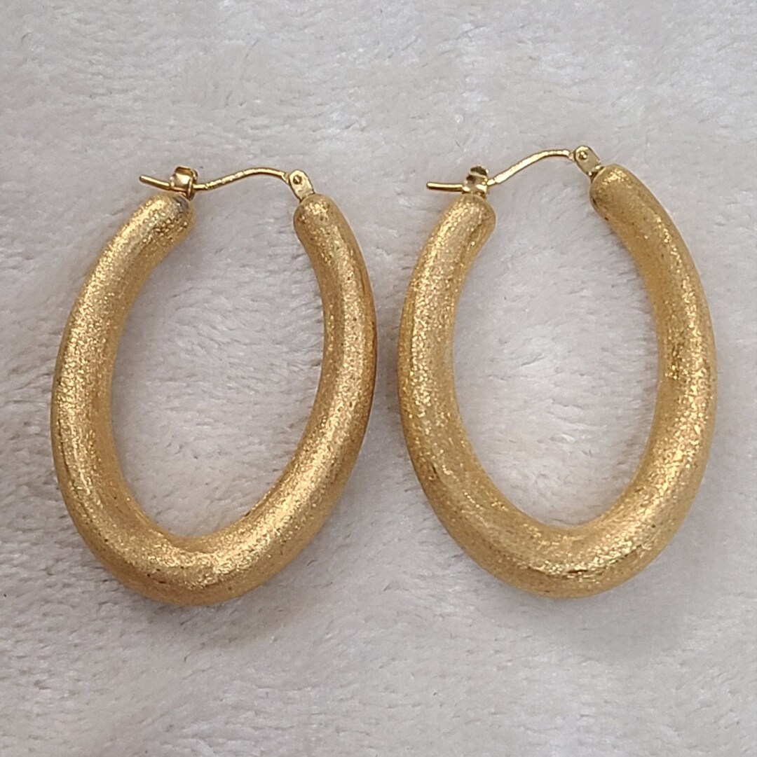 Vintage Milor Italy 14k Resin Core Brushed Finish Oval Hoop Earrings - Etsy