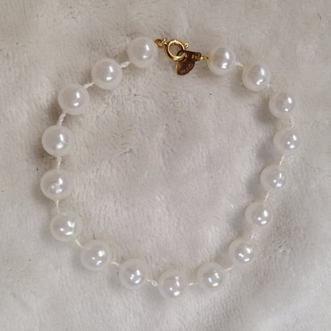 Vintage W. Lind 14KGE Faux Pearl Bracelet - Etsy