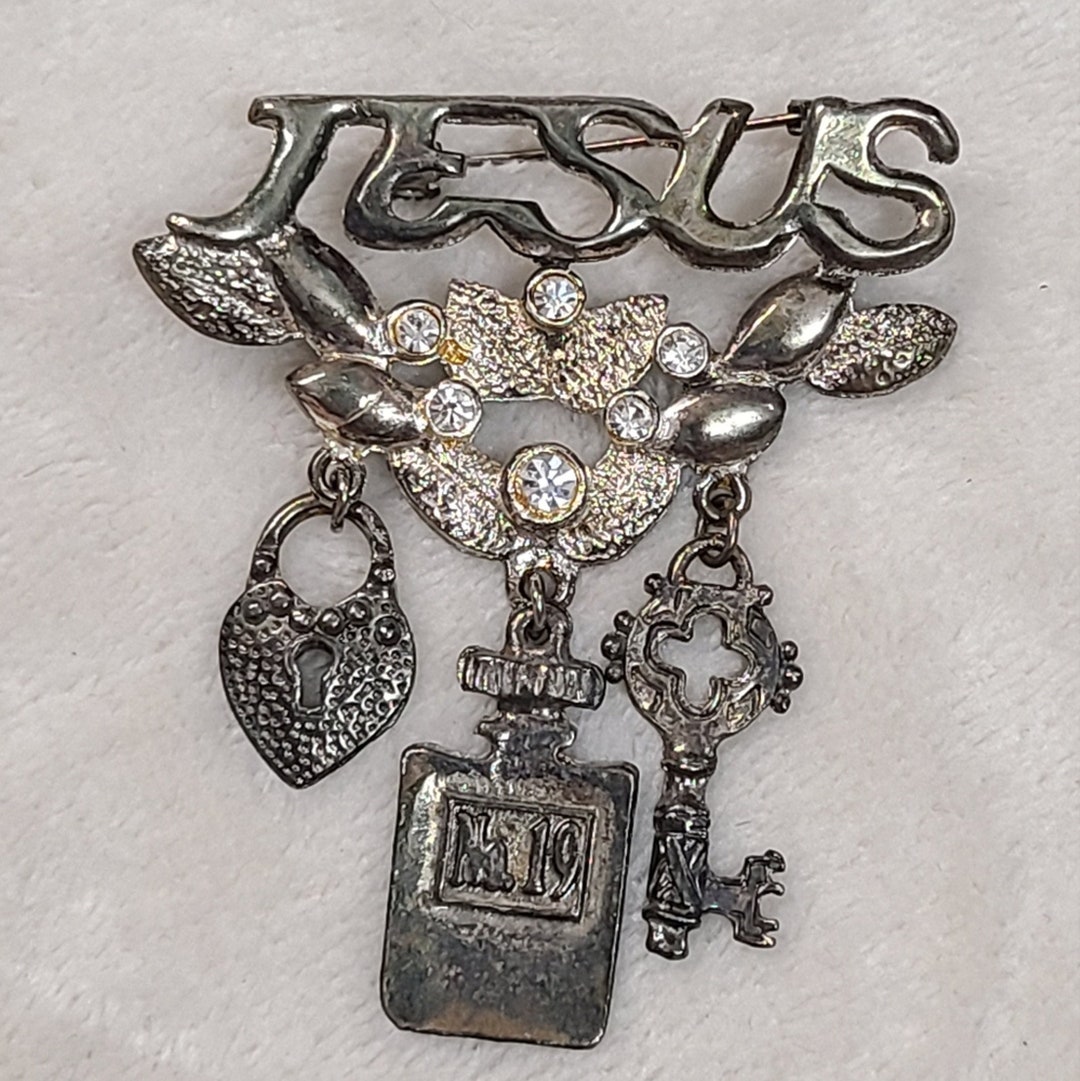 Vintage B&K Silver Tone Jesus Brooch With Dangling Charms - Etsy